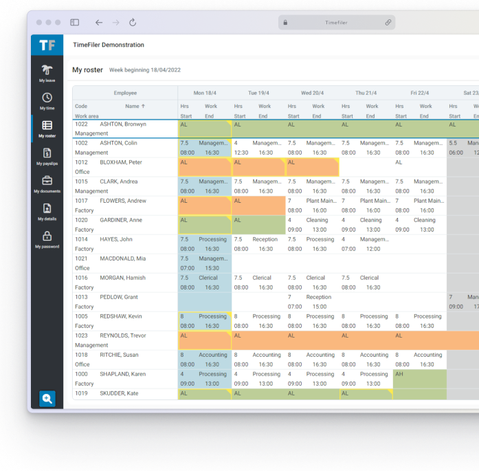 Rosters | Feature | Design & Manage Rosters | TimeFiler